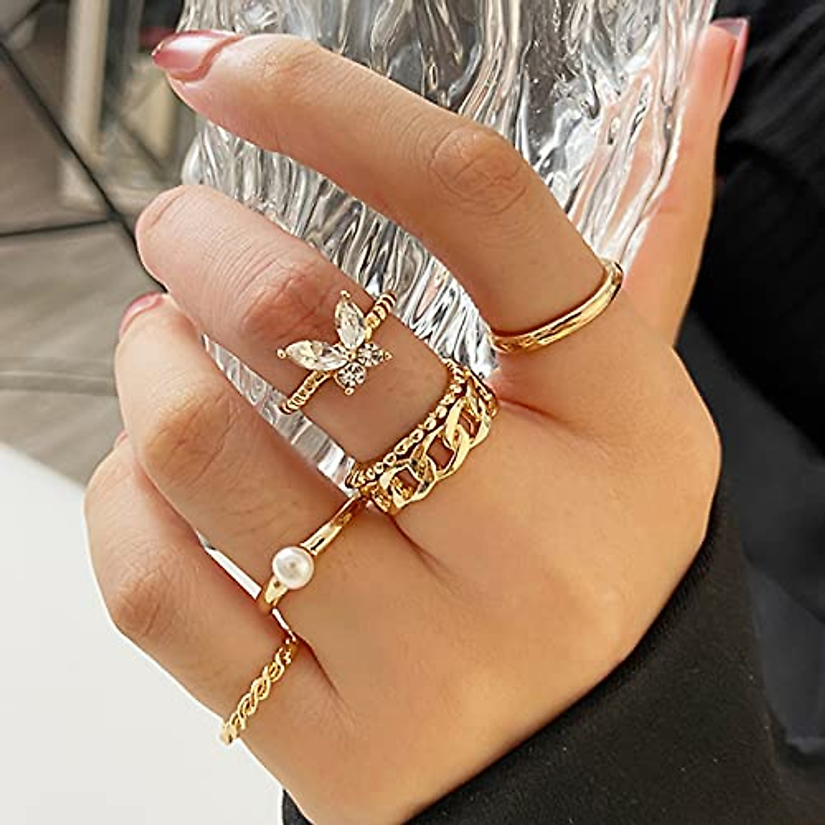 YEEZII 68 Pcs Gold Knuckle Rings Set for Women, Stackable Rings Boho Joint Finger Midi Rings Silver Hollow Carved Crystal Stacking Rings Pack
