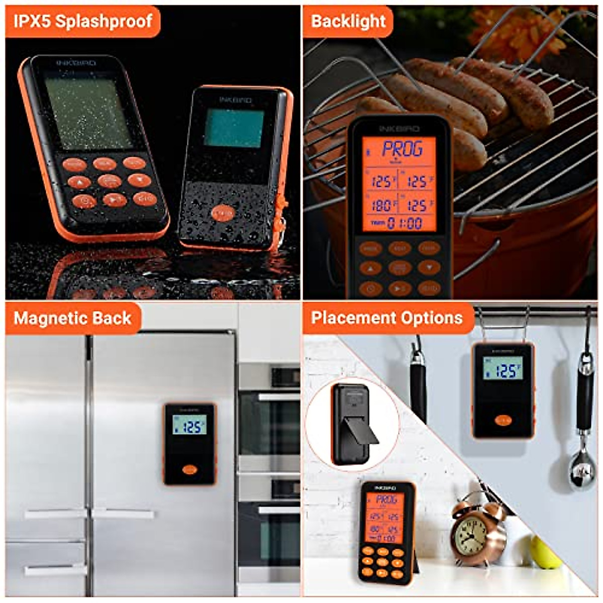 INKBIRD 1500FT Wireless Meat Thermometer for Grilling Smoking with 4 Porbes, IPX5 Wireless Grill Thermometer IRF-4S for Outside Grill, Digital Food Meat Thermometer Wireless for Smoker BBQ Thermometer