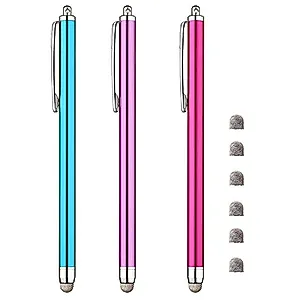 Stylus Pens for Touch Screens with Thin Fiber Tips (Pink/Purple/Aqua Blue)