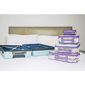 Clear Travel Packing Cubes Set of 4 for Carry On (XS, Small, Medium, Large) / See-Through Clothes Organizer Dividers for Suitcase/Transparent Vinyl PVC Cell Pouches for Luggage (Lilac)