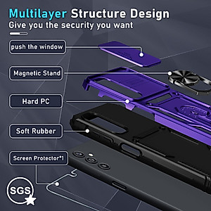 Janmitta Compatible with Samsung Galaxy A14 5G Case Built in Slide Camera Lens Cover and Screen Protector,Heavy Duty Full Body Phone Cover Built in Ring Holder Kickstand,2023 Purple