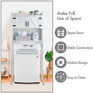 Stephan Roberts Washer or Over The Toilet Storage Cabinet w/Height Adjustable Shelf Laundry Room/Bathroom Organizer, 2-Door Freestanding Rack Space Saver, White