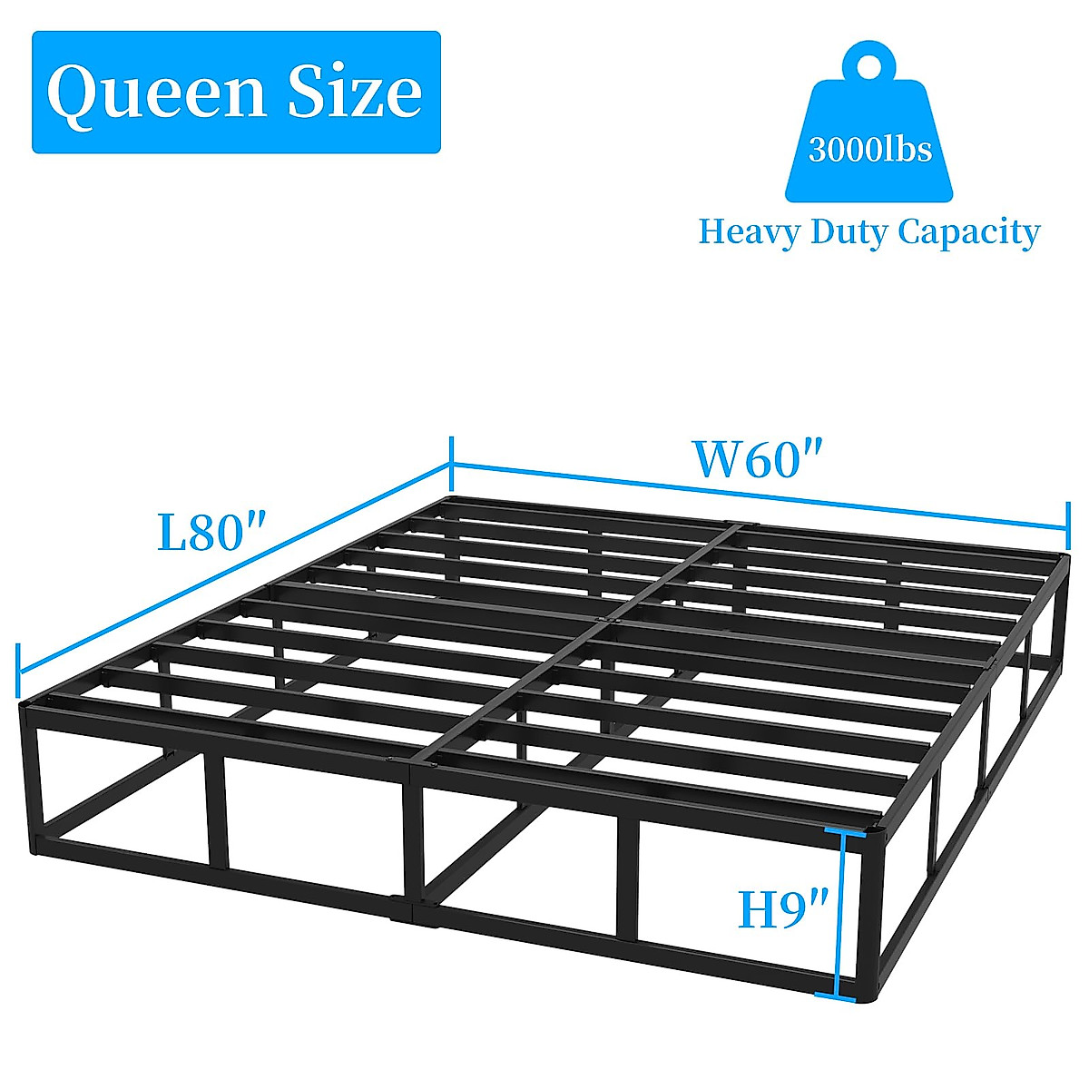 OSASET Queen Box Spring, 9 Inch Box Spring for Queen Bed, Heavy Duty Metal Frame Mattress Foundation Support for 3000lbs, Easy Assembly, Noise Free, Non Slip