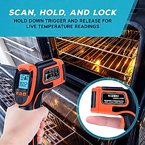 KIZEN Infrared Thermometer Gun (LaserPro LP300) - Handheld Heat Temperature Gun for Cooking, Pizza Oven, Grill & Engine - Laser Surface Temp Reader -58F to 1112F - NOT for Humans