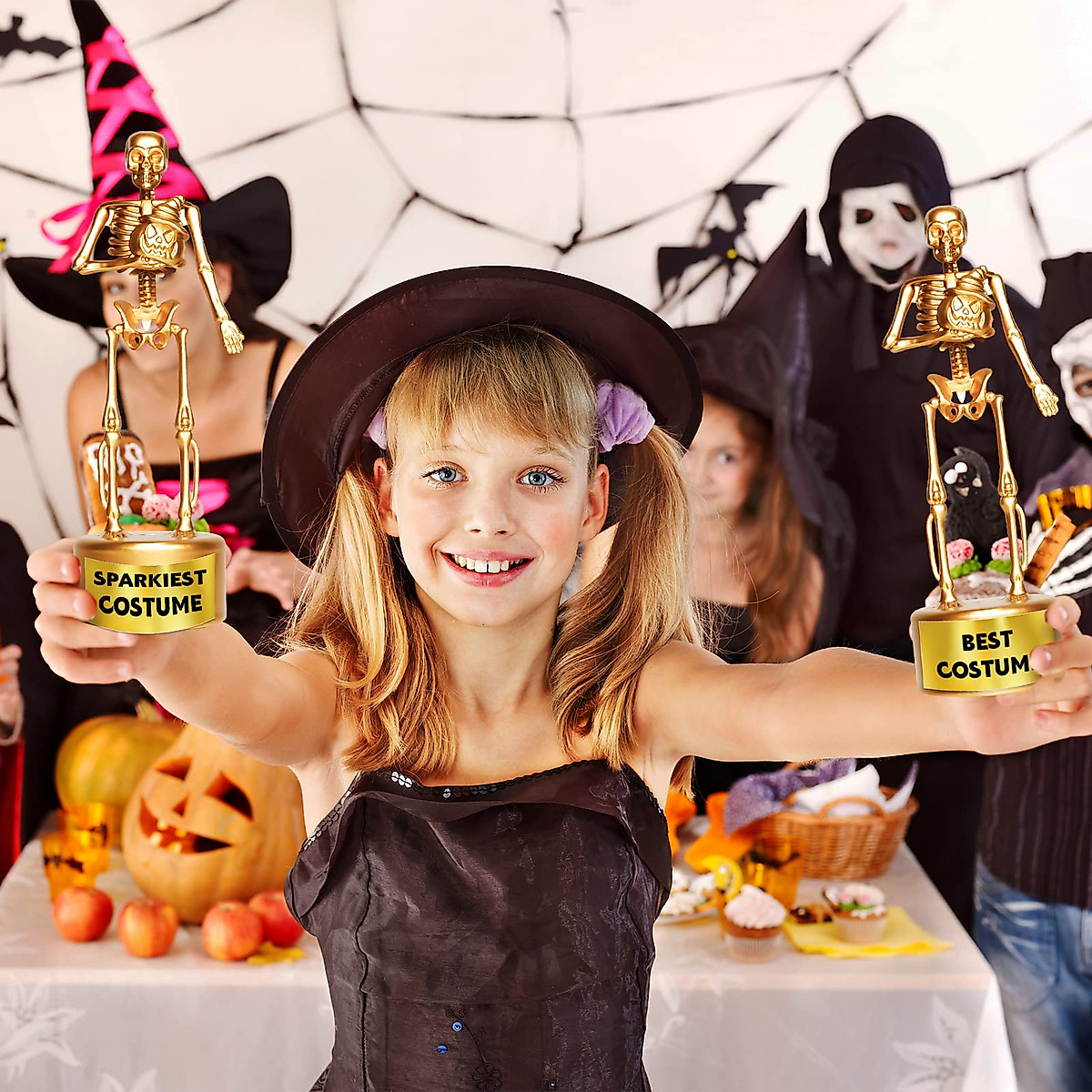 6 Halloween Best Costume Skeleton Trophy, Halloween Skull Party Favor Prizes, Halloween Party Supplies Gold Bones Game Awards, Costume Contest Event Trophy, School Classroom Rewards for Kids(B)