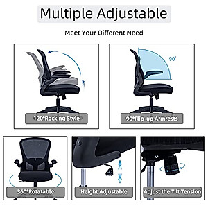 Sytas Office Chair Ergonomic Desk Chair Computer Task Mesh Chair with Flip-up Arms Lumbar Support and Adjustable Height, Black