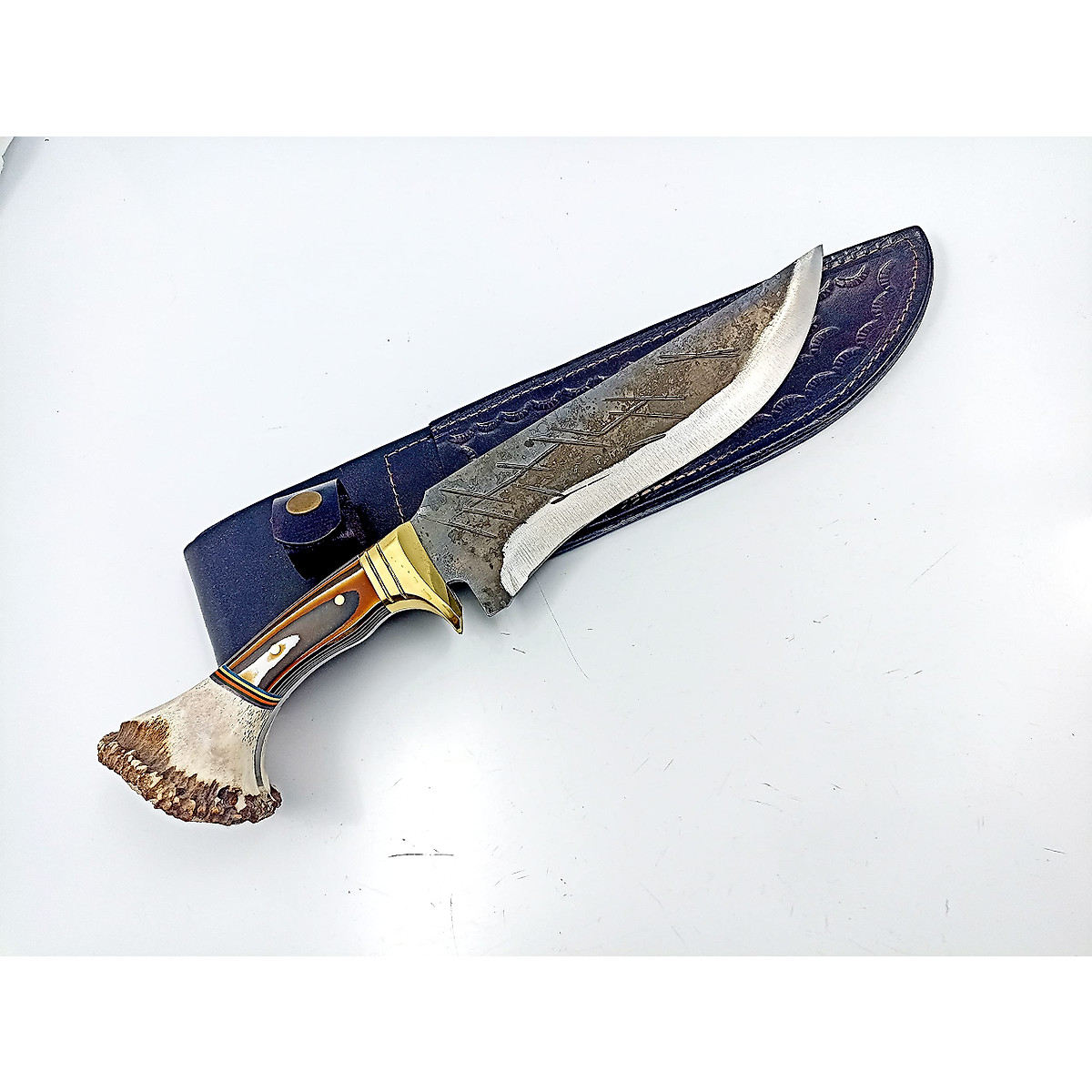 Antler Bowie Knife , 5160 Forged Steel Hunting Knife with Leather Case , Survival Knife , Camping Knife , Tactical Fixed Blade Knife , Collectible Knife , Collectors Knife