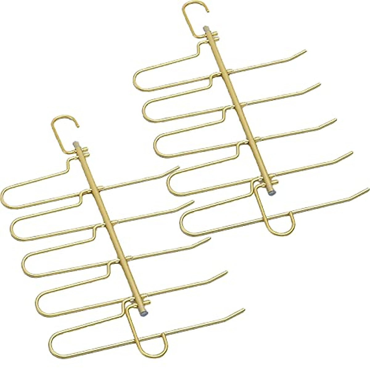 Gold Aluminum Alloy Magic Pants Hangers Space Saving Closet Hangers 5 Layers 4 Uses Multi Functional Pants Rack Heavy Duty Wardrobe Organizer Racks for Jeans, Suit Pants， Towel (2 Pack)