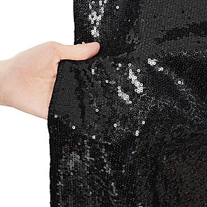 Poise3EHome 6Ft x 8Ft Black Sequin Backdrop, Glitter Thick Satin Background Drapes, Sparkly Opaque Photography Curtain, Sequence Xmas Thanksgiving Backdrop for Wedding Party Holiday Festival Decor