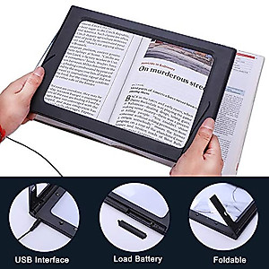 Hands-Free Magnifying Glass Large Full-Page Rectangular 3X Magnifier LED Lighted Illuminated Foldable Desktop Portable for Elder