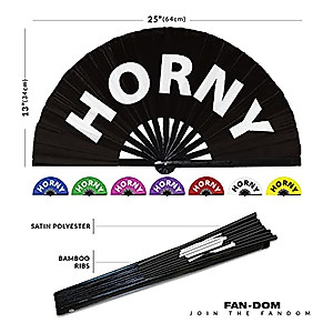 Horny Hand Fan Custom Color UV Glow Pride Handheld Bamboo Clack Fans Gay Gifts Accessories Rave Fans (Black)