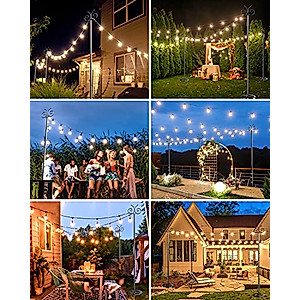 Outdoor String Light Poles 2 Pack, 9 FT Light Poles for Hanging Outside String Lights with Hooks, Adjustable Metal String Light Pole for Patio Fence Backyard Deck Garden Bistro Christmas Wedding