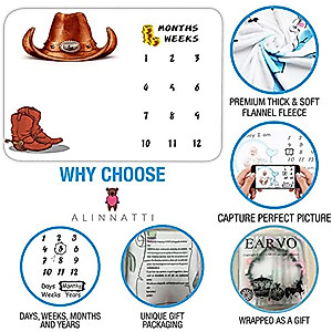 EARVO Western Boots Baby Monthly Milestone Blanket Boy or Girl Flowers Smiling Baby Month Blanket Rustic Cowboy Leather Boots Milestone Blanket for Newborn to 12 Months Milestones 47”x40”BTXYEA59