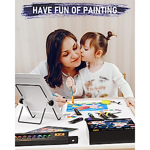 Nicpro 34PCS Kids Painting Set with Pattern Canvas, Art Painting Supplies Kit with 12 Acrylic Paints,10 Brushes,6 Canvas Panels,Table Easel,Paper Pad,Color Wheel,Palette for Beginner Student Toddlers