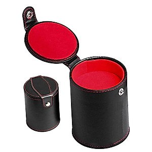Set of Dice Cup with Storage Compartment Black PU Leather Red Felt Lined + (5) 16mm Tranparent Dice (Gift Boxed) (Green)