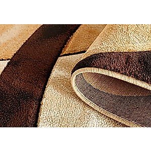 Glory Rugs Area Rug Modern 8x10 Brown Circles Geometry Soft Hand Carved Contemporary Floor Carpet Fluffy Texture for Indoor Living Dining Room and Bedroom Area