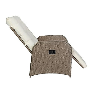 Flash Furniture Nemo Indoor/Outdoor Patio Wicker Rattan Recliner, Lounge Chair with Flip-Up Side Table, Beige/Brown