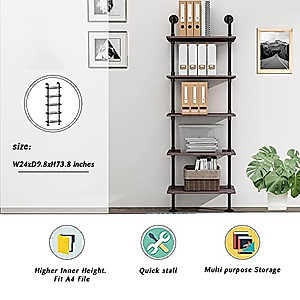 MCleanPin Industrial Shelves Ladder Bookshelves 73in Height 5 Tier Wall Mounted Bookcase, Display Storage Rack Plant Flower Stand Rustic Wood Shelves for Home Office, Bedroom, Kitchen,Living Room