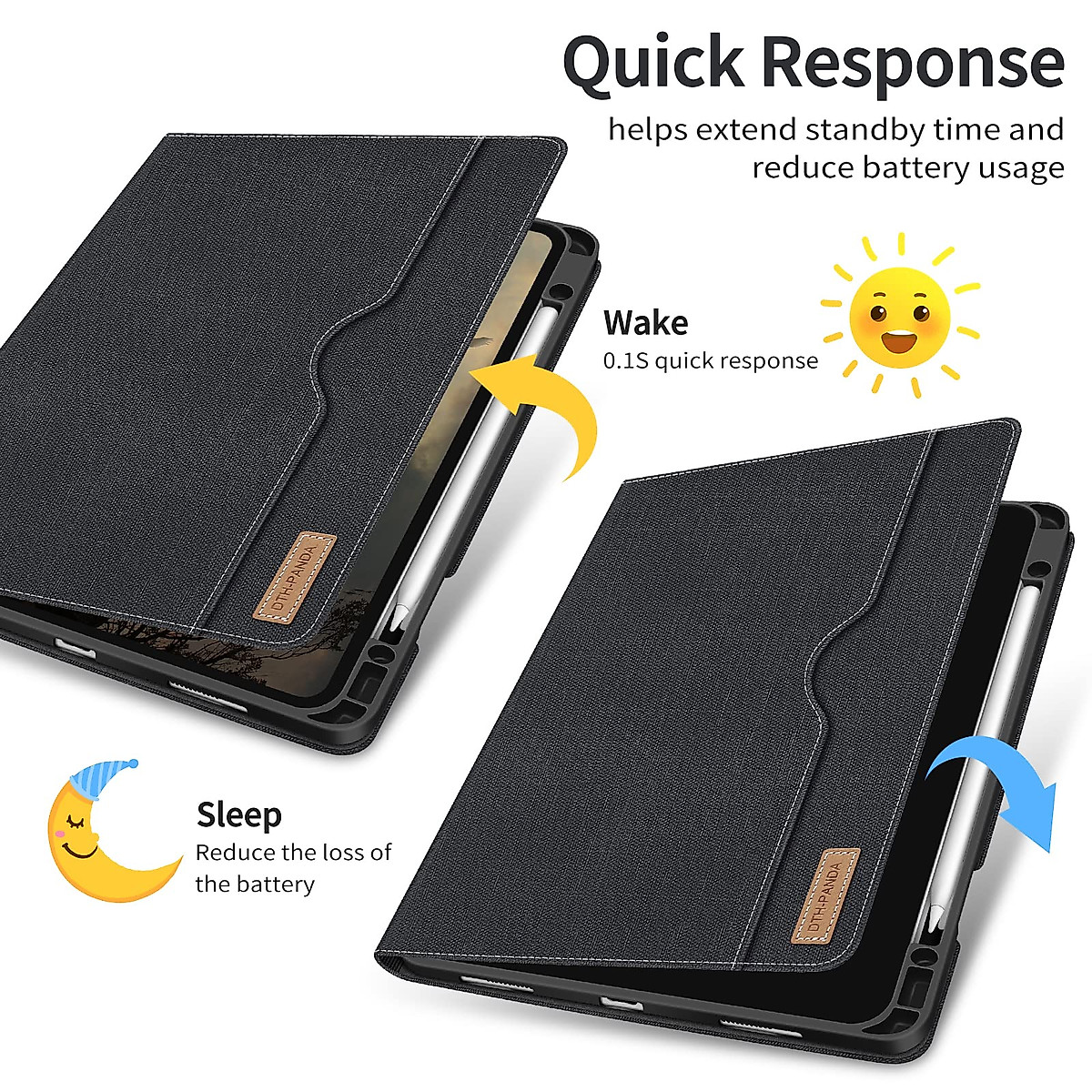 DTH-PANDA iPad Pro 12.9 Case for 6th/5th/4th/3rd Generation Case 2022 2021 2020 2018 PU Leather with Pen Holder, Folio Stand with Soft TPU Back,Auto Sleep/Wake Function (Ash Brown) (Crow Black)