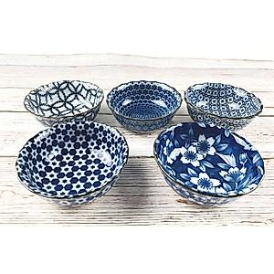 JapanBargain 4683, Set of 5 Japanese Porcelain Bowl Set Gift Set,Traditional Japanese Inspired Pattern Bowls, Made in Japan, 4-1/2" Diameter