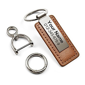 Clawelves Engraved Personalized Leather Keychain - Custom Name ID Metal Keychain for Men and Father Gift (Classic Leather&Metal Keychain)