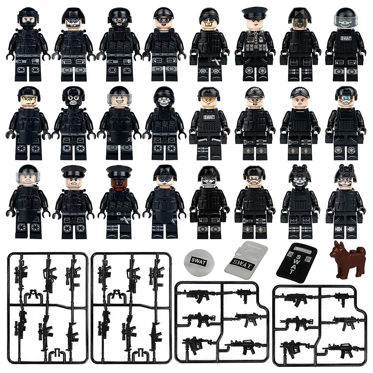 Toysvill SWAT Military Police Building Block Set for Kids | SUV + Soldiers Minifigures (24 PCS) with Weapons and Accessories Gift