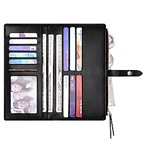 Badiya Ultra Slim Wallet Credit Card Holder Thin Bifold Clutch Wallets with Zipper Pocket for Women