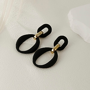 RUOFFETA Acrylic Rectangle Earrings, Fashion Acrylic Square/Oval/Hoop Statement Drop Earrings for Women(Black Oval)