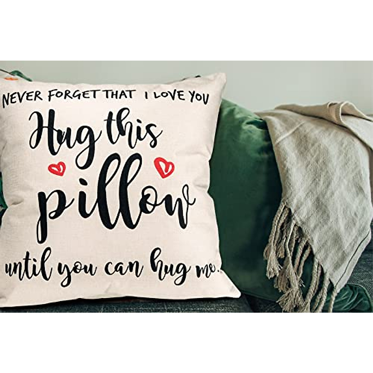Boyfriend Gifts Long Distance, Boyfriend Gifts from Girlfriend, Boyfriend Gifts for Birthday, Hug This Pillow Until You Can Hug Me, 18x18 inch Pillow Cover + Fork Gift Set,