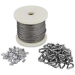 DasMarine Wire Rope Kit with 1/16inch X 328FT Length 7x7 Strand Core Stainless Steel Wire Cable,50pcs Stainless Steel Thimble and 50pcs Aluminum Crimping Sleeves for Indoor and Outdoor,Patio,Garden
