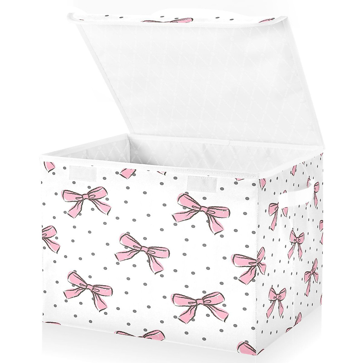 YETTASBIN Bow Pink Storage Basket with Lid and Handles, Large Collapsible Fabric Storage Bins Sturdy Storage Organizer for Shelves, Closet, Bedroom, School, Office, Home Decor