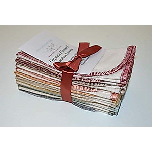 Gina's Soft Cloth Shop 11x12 Inches 1 Ply Flannel G.O.T.S. Certified Organic Cotton Paperless Towels with Earthtone Edges 10 Pack