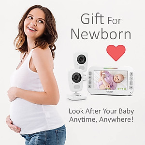 AXVUE Video Baby Monitor, Comfortable Slim Design Handheld Enclosure, 5.0" Screen Monitor & 2 Camera, Range up to 1000ft, 8 Hour Battery Life, 2-Way Talk, Night Vision, Temperature Monitor, No WiFi.