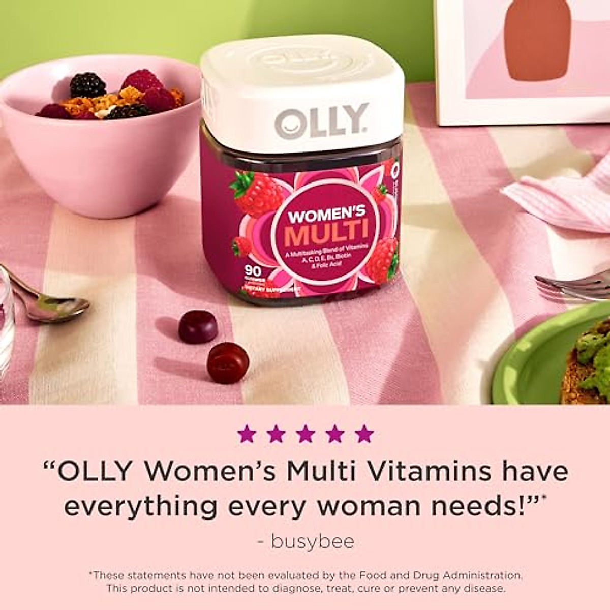 OLLY Women's Multivitamin Gummy, Vitamins A, D, C, E, Biotin, Folic Acid, Adult Chewable Vitamin, Berry Flavor, 65 Day Supply - 130 Count (Packaging May Vary)