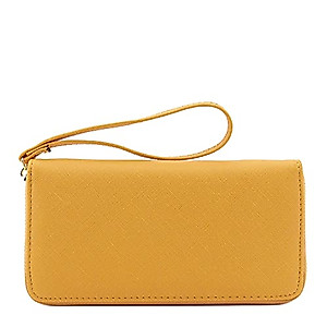2pcs Set Classic Triple Zip Top Handle Small Satchel Bag with Zip Around Wallet (Mustard)