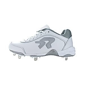 Ringor Dynasty II Spike | Women’s Softball Cleats | Durable All-Leather Softball Cleats for Women | White and Silver, Size 8