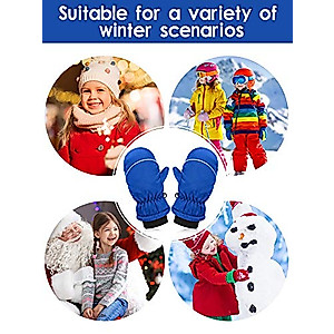 Hicarer 4 Pairs Kids Ski Gloves Waterproof Snow Gloves Winter Warm Mittens for Outdoor Activities (Black, Navy Blue, Blue, Rose Red, 5-8 Years)