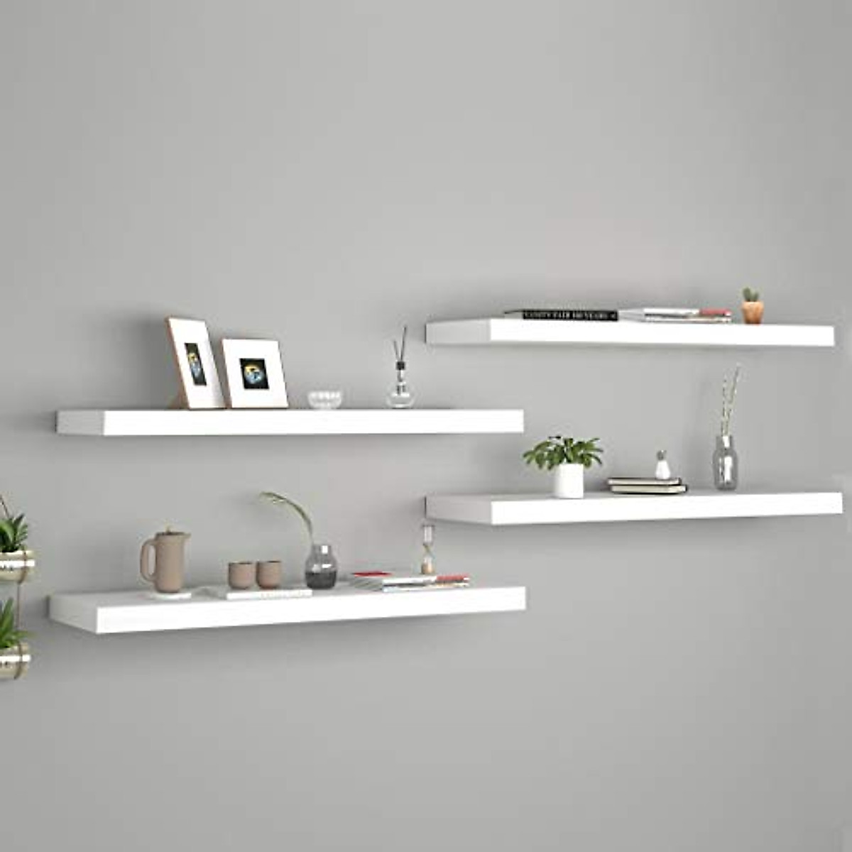INLIFE 4pc Picture Frame Ledge Shelves MDF Wall Mounted Floating Shelves for Display,Floating Storage Shelves for Living Room,Bedroom,Office White 31.5"x9.3"x1.5"(LxWxH)