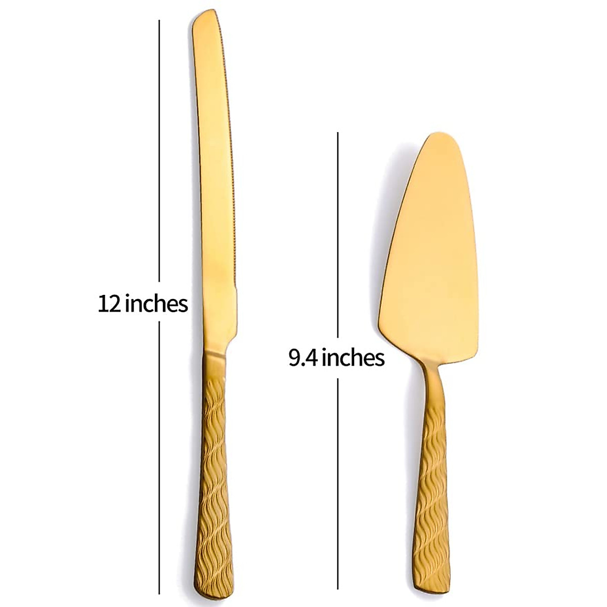 FULLYWARE Gold Cake Cutting Set, Stainless Steel Cake Knife and Server Set, Cake Pie Cutter Set for Wedding, Birthday, Party