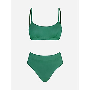 CUPSHE Bikini Set for Women Two Piece Swimsuits High Waisted Adjustable Spaghetti Straps Back Hook Backless, S Emerald Green