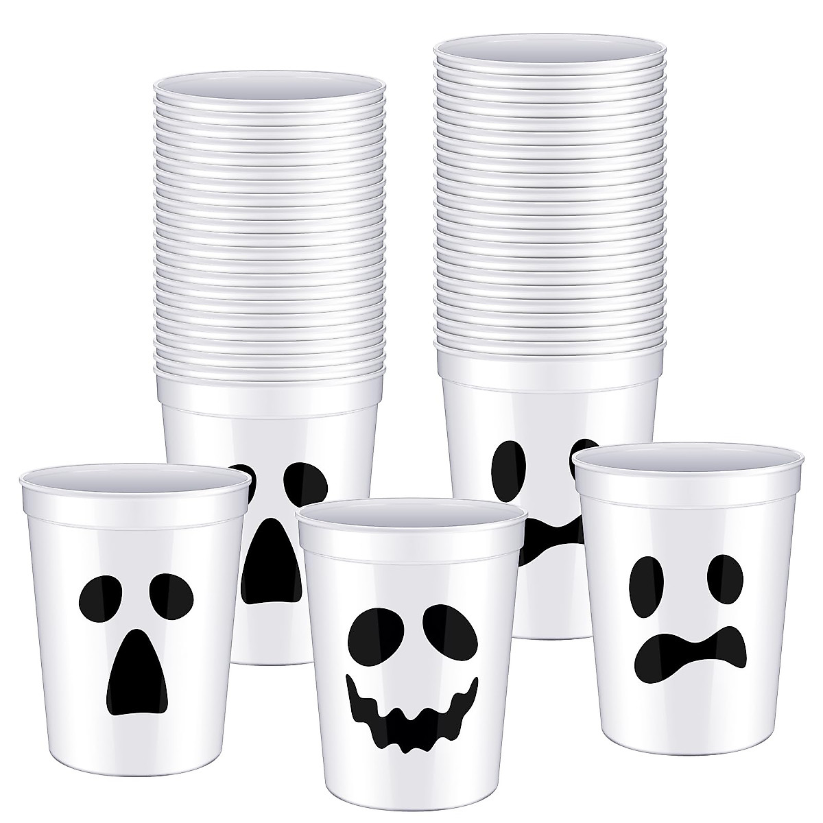 Tanlade 48 Pcs Disposable Halloween Cups Kids 16 oz Plastic Ghost Cups Halloween Disposable Cups Halloween Party Plastic Cups for Drinking Beverage Beer Juice Soda Snacks Punch Party Decorations