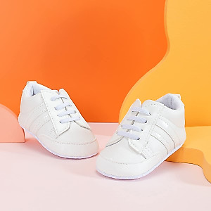 KIDSUN Infant Baby Boys Girls Sneaker Leather Soft Sole Anti-Slip Newborn Toddler White Casual Shoes First Walker Crib Shoes