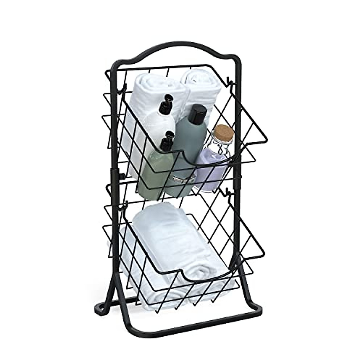 BROOKSTONE, Hand & Face Towel Rack, Bathroom Storage Accessory Holder, 2 Tier Bath Organizer, 2-in-1 Use Also as a Fruit Basket