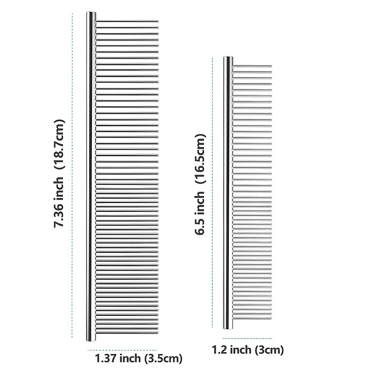 TanDraji Dog Combs for Grooming, 2 Pack Metal Dog Comb with Rounded Teeth, Stainless Steel Cat Comb for Removing Tangles and Knots for Dogs and Cats