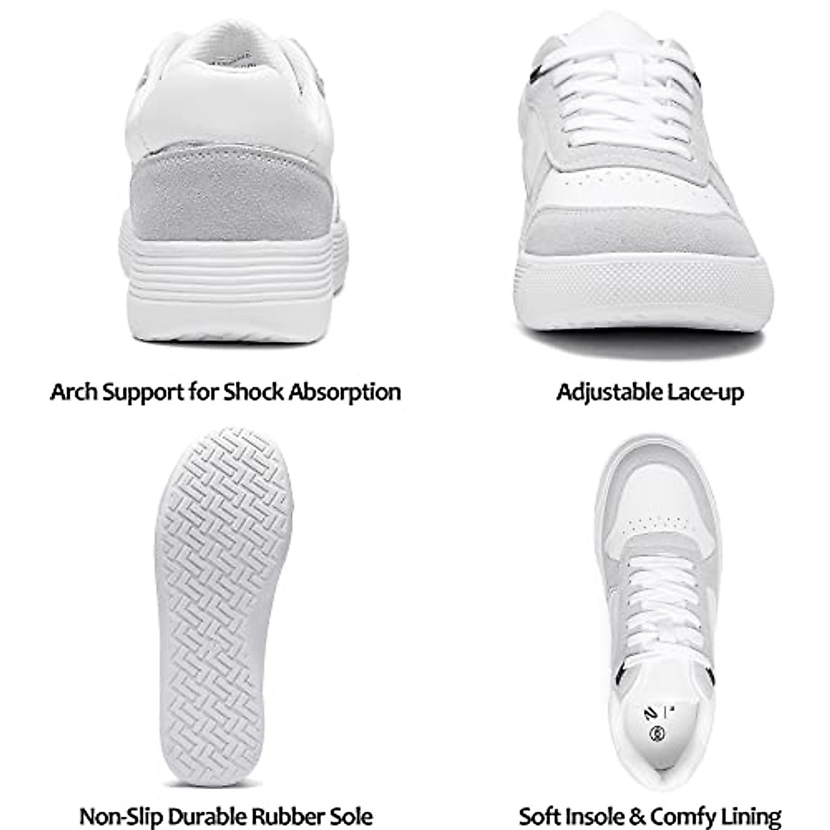 Vepose Women's 8001 Fashion Sneakers, Arch Support Lace-up Casual Sneaker, White Grey, Size 9 US-Tennis Walking Dress Shoes for Lady(CJY8001 whitegrey 09)