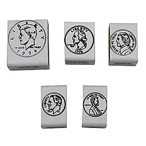 READY 2 LEARN Coin Stamps - Heads - Set of 5 - Wooden Stamps for Currency, Math and DIY Activities - Use for Flashcards, Worksheets, Cards, Albums and Scrapbooks