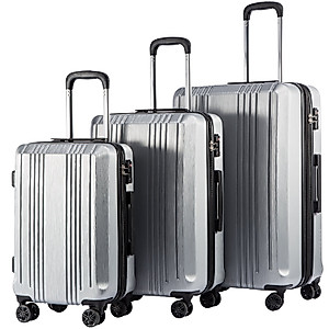 Coolife Luggage Expandable Suitcase PC+ABS 3 Piece Set with TSA Lock Spinner 20in24in28in