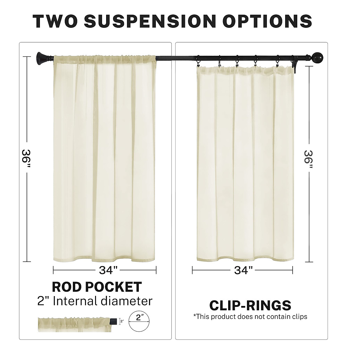 MRTREES Beige Sheer Curtains 34 x 36 inch Length Kitchen Tier Short Curtains Light Filtering Rod Pocket Voile Cafe Curtains for Kitchen Bathroom Small Half Window 2 Panels