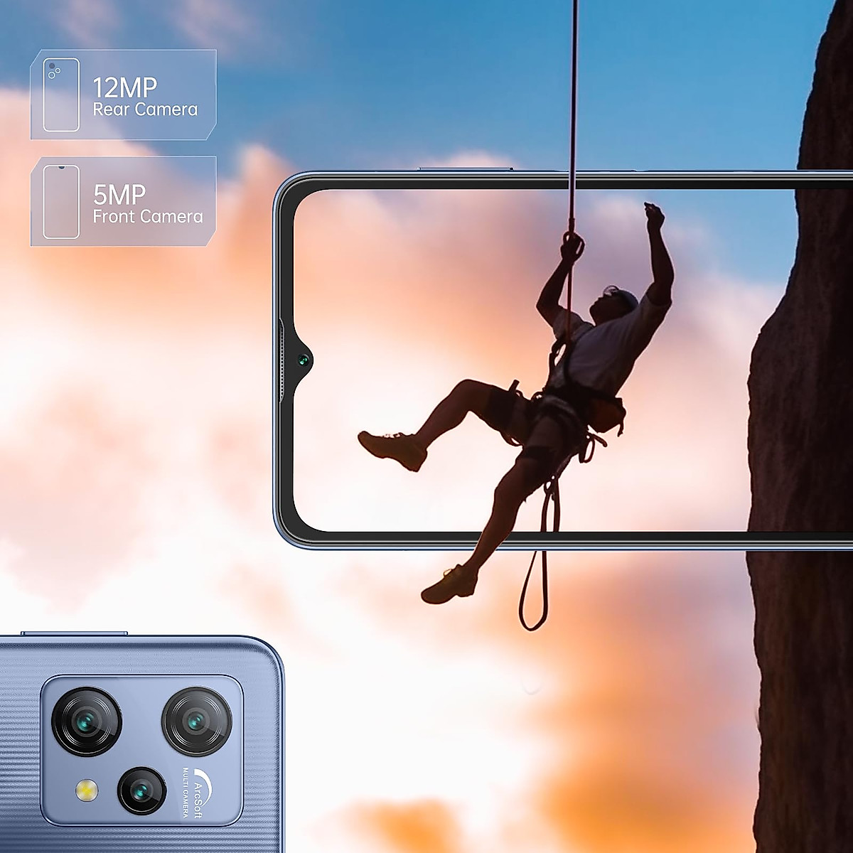 Blackview A53 Unlock Phone, 7GB+32GB/SD 128GB Expandable Android Phones, Android 12 Cellphone, Triple SIM Card Slots, 5080mAh Battery, 6.517 inches Smart Phone HD+ Screen, Face ID t Mobile Phone