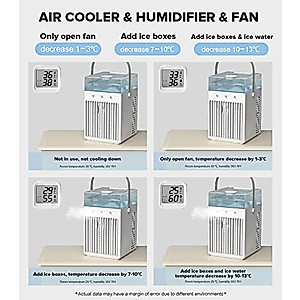 Portable Air Conditioner Fan, USB Rechargeable Portable AC, 3 Speeds Adjustable Personal Small Cooling Fan, 4IN1 Desk Mini Fan with Humidifier &LED Light for Room Travel, Gifts for Fathers, Men, Women